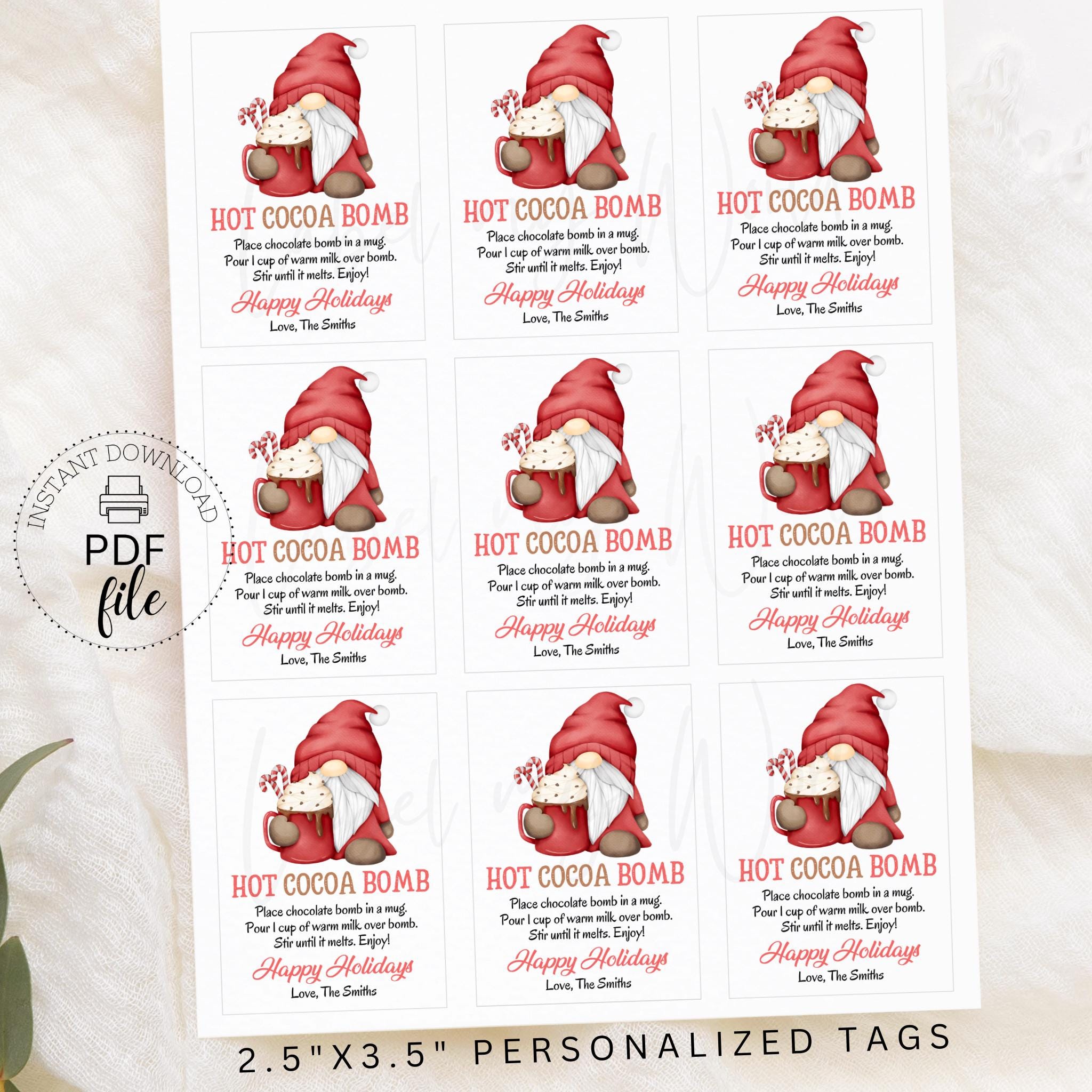 Printable Christmas Hot Cocoa Bomb Tag, Personalized Hot Chocolate Bomb ...
