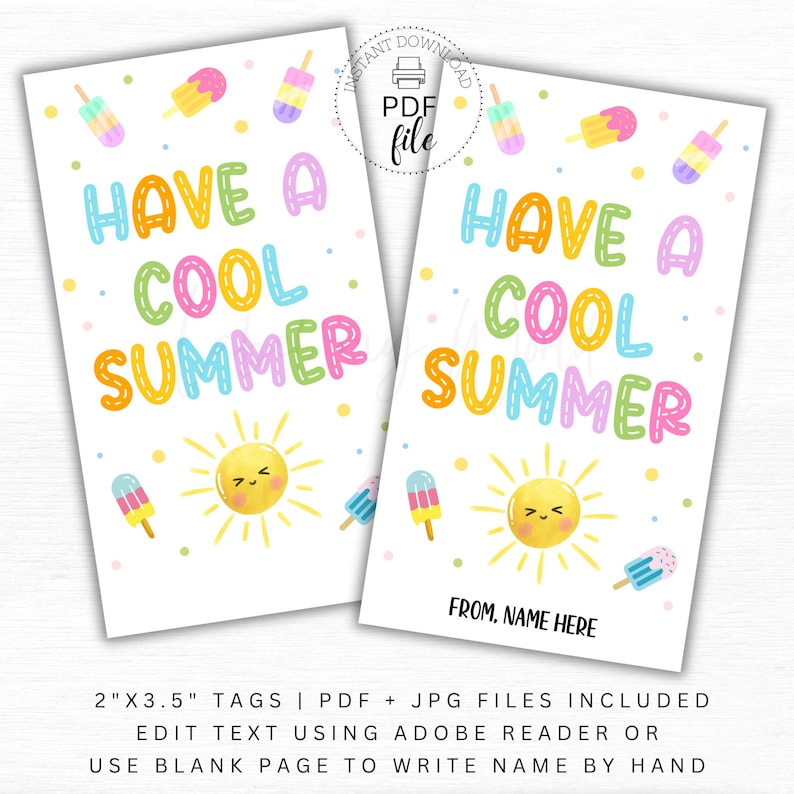 Have a Cool Summer Printable Gift Tag, End of School Year Personalized ...