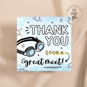 Printable Swim Team Tags, Thank You for a Great Meet Gift Tags ...