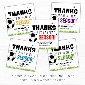 Printable/personalized End of Season Soccer Tags | Thanks for a Great ...