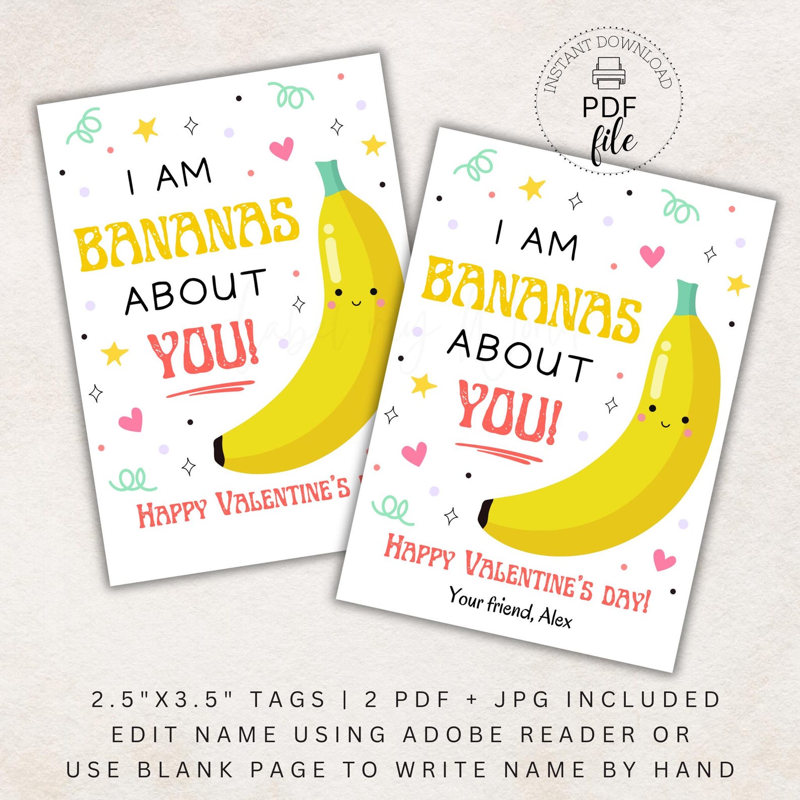 Printable Bananas About You Valentine Gift Tag, Personalized Classroom ...