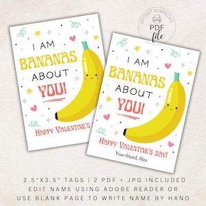 Printable Bananas About You Valentine Gift Tag, Personalized Classroom ...