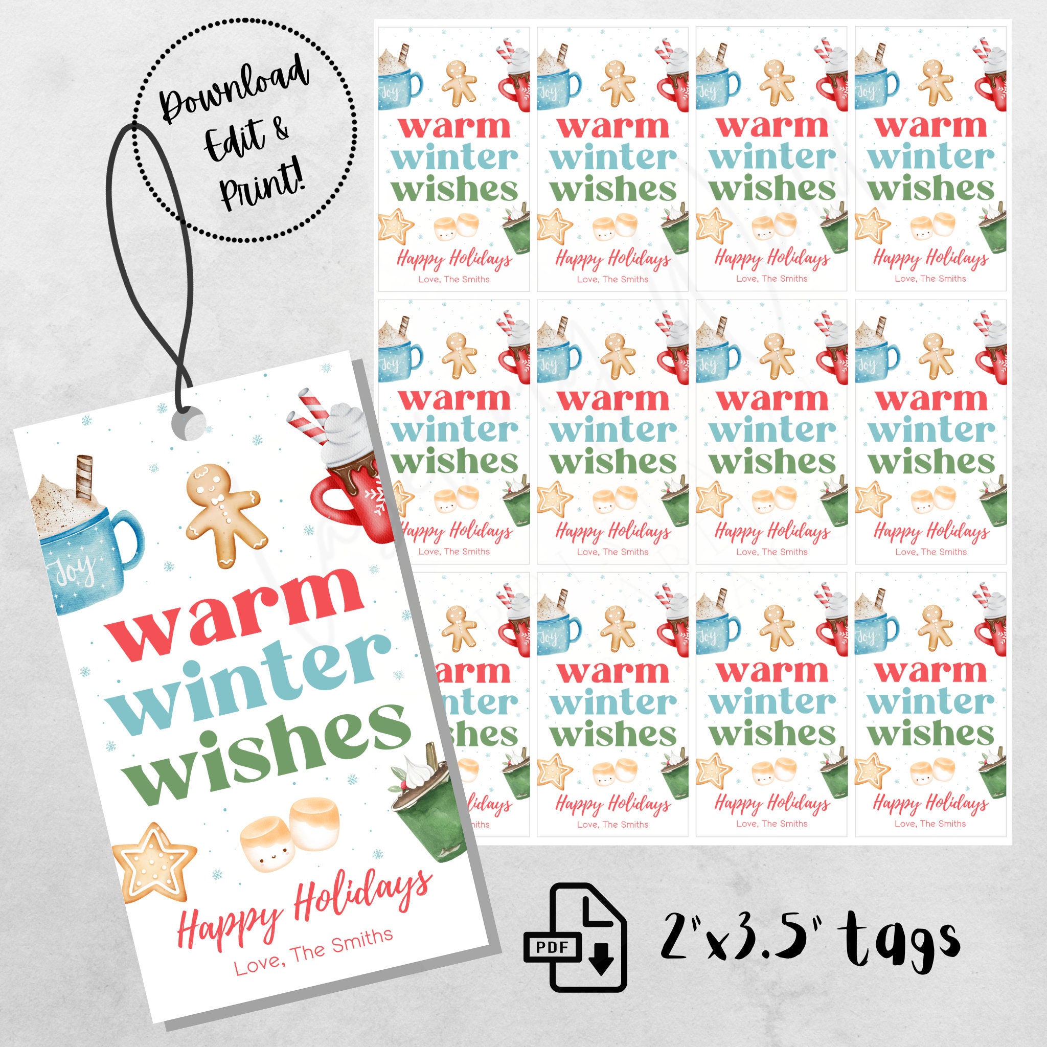 Warm Winter Wishes Gift Tag | Printable Christmas Hot Cocoa/coffee Tags ...