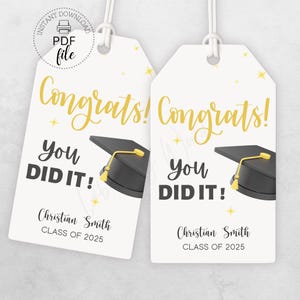 Personalized Congrats You Did It! Class of 20XX Tags | Printable ...