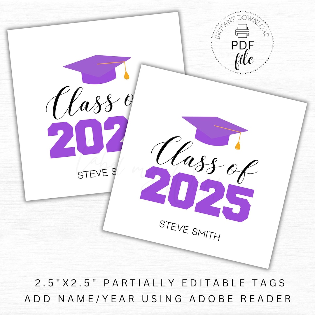 Graduation Purple Grad Cap Gift Tag, Personalized Class of 20xx ...