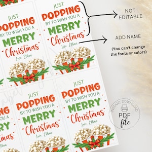 Popcorn Christmas Editable Tag | Printable Christmas Gift Tag | Just ...
