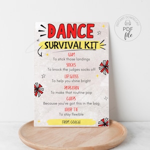 Printable Dance Survival Kit Tag, Editable Dance Team 3.5"x5" Red ...