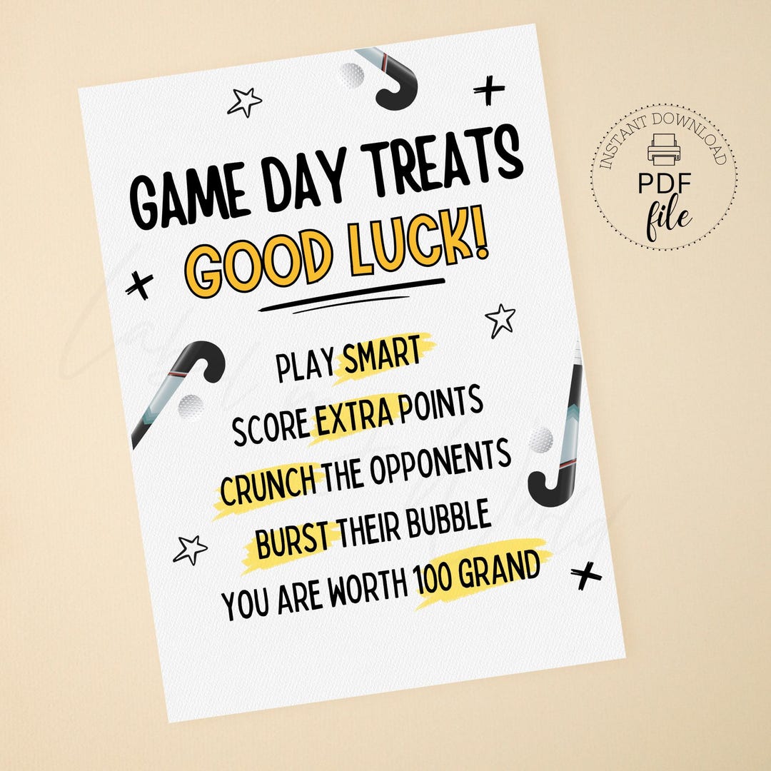 Printable Field Hockey Candy Treat Bag Tag, Good Luck Hockey Gift Tag ...
