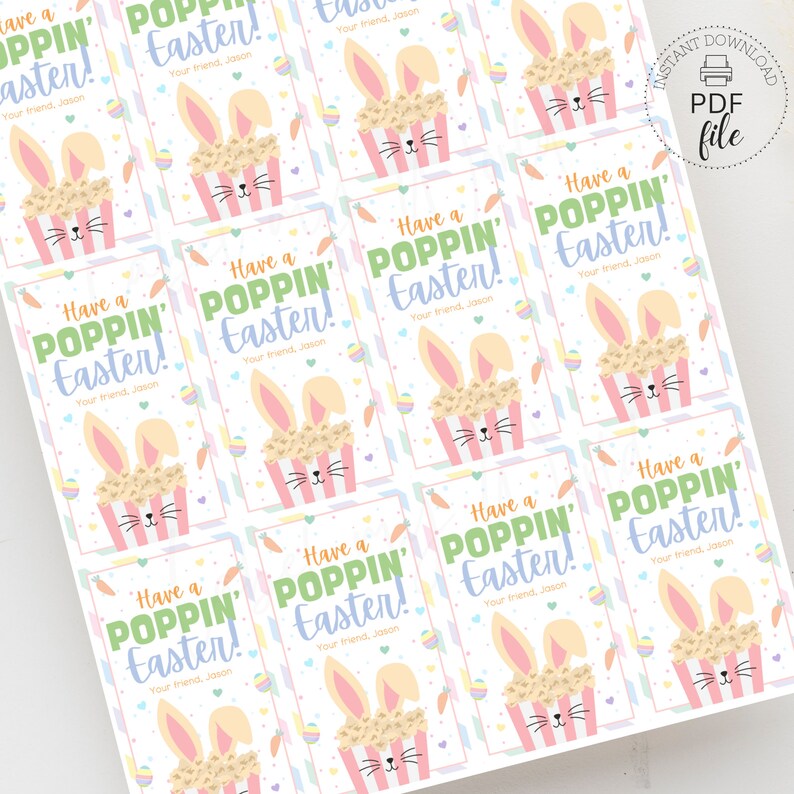 Printable Popcorn Easter Favor Tag, Personalized Have a Poppin' Easter ...