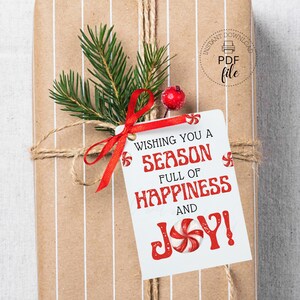 Printable Christmas Peppermint Candy Gift Tag, Wishing You Happiness ...