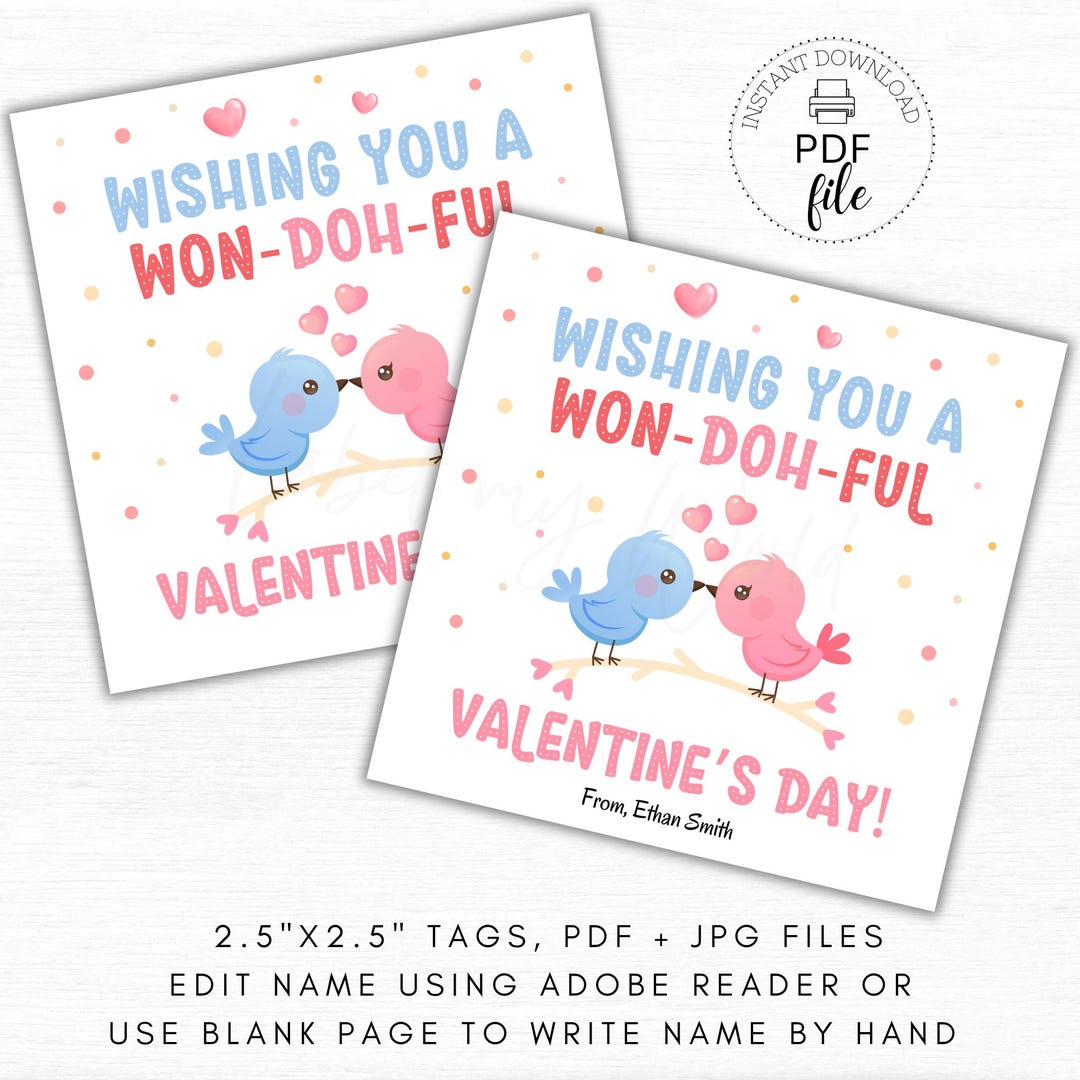 Printable Playdough Gift Tag, Wishing You a Won-doh-ful Valentine's Day ...