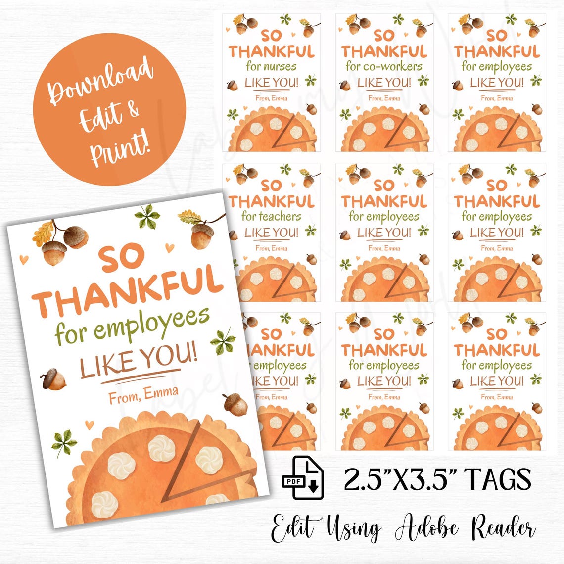 Printable Fall Appreciation Treat Tag, Personalized so Thankful for You ...