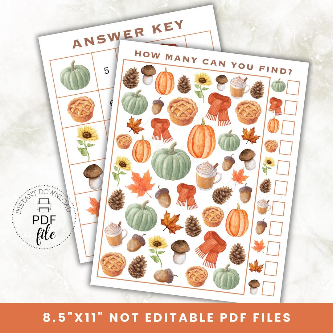 Fall I Spy Game, How Many Can You Find Autumn Activity for Kids (PDF ...