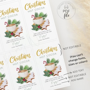 Christmas Hot Cocoa Treat Tags, Printable Holiday Hot Chocolate Mix ...