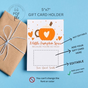Pumpkin Spice Gift Card Holder Template | Printable Thank You Coffee ...