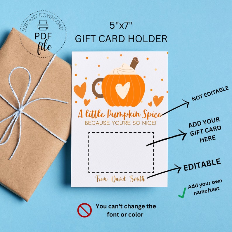 Pumpkin Spice Gift Card Holder Template | Printable Thank You Coffee ...