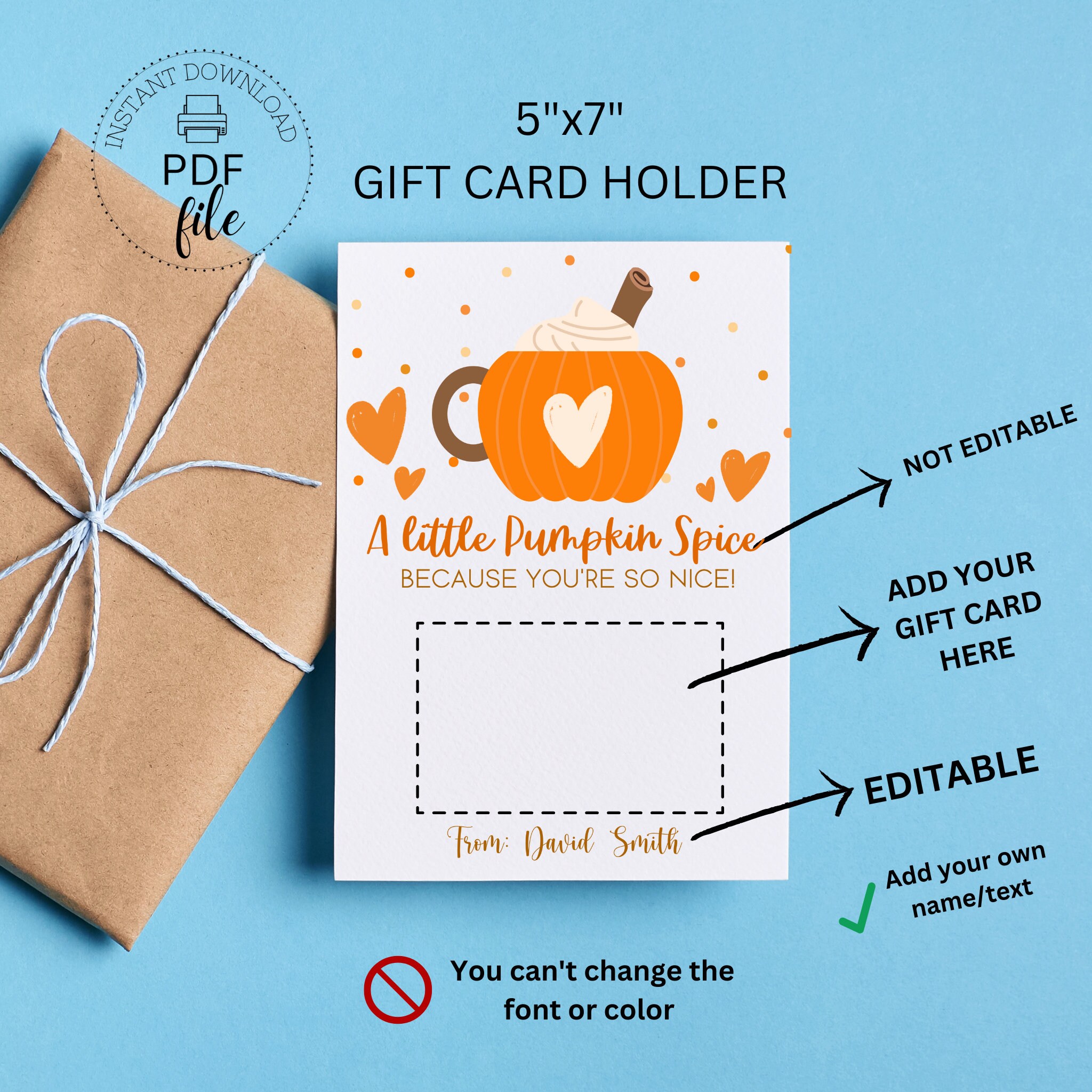 Pumpkin Spice Gift Card Holder Template | Printable Thank You Coffee ...