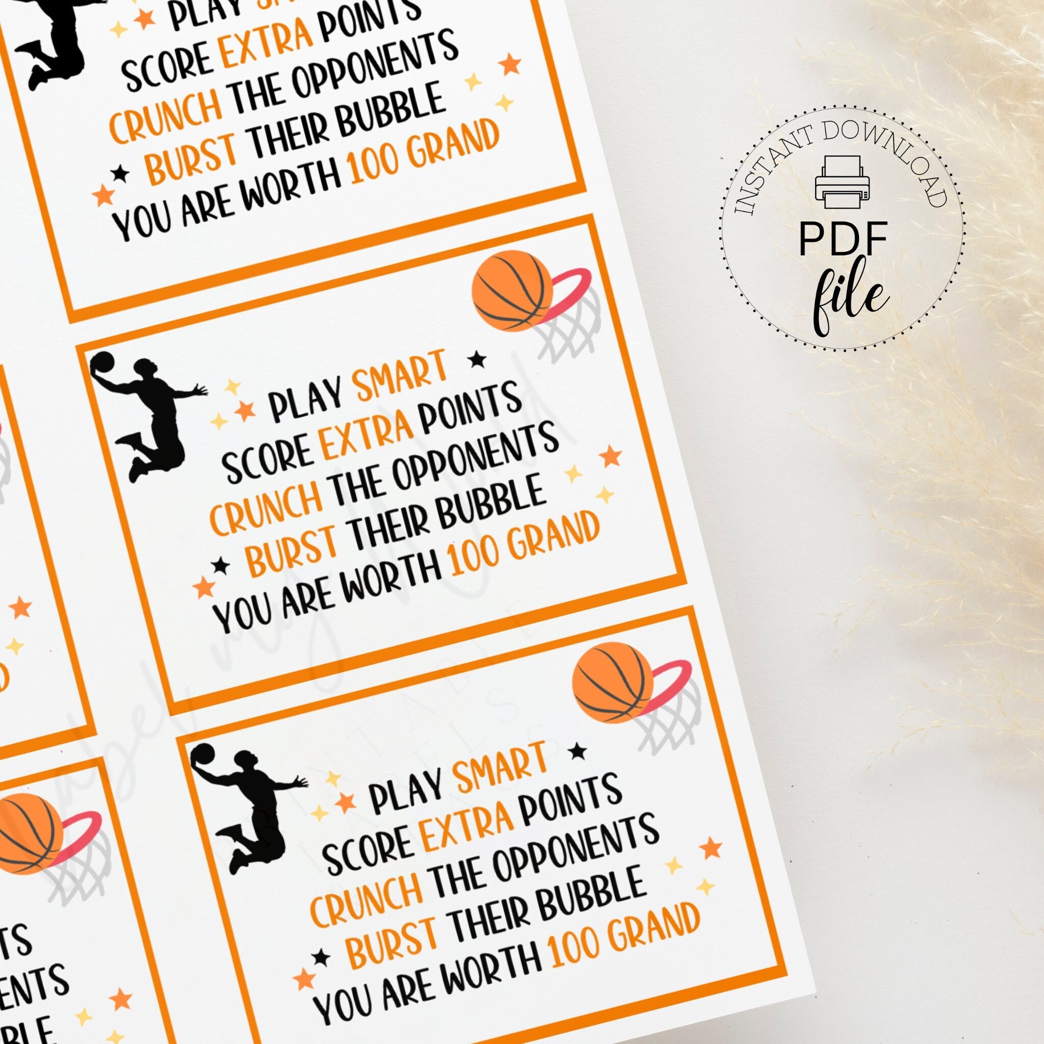 Printable Basketball Candy Treat Bag Tag Good Luck Gift Tags Basketball ...