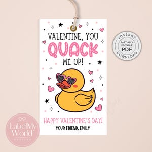 Rubber Duck Valentine Gift Tag, You Quack Me up Valentine's Day Cards ...