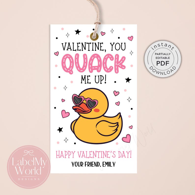 Rubber Duck Valentine Gift Tag, You Quack Me up Valentine's Day Cards ...