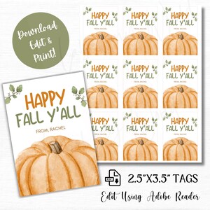 Printable Happy Fall Y'all Gift Tag, Personalized Pumpkin Autumn Treat ...
