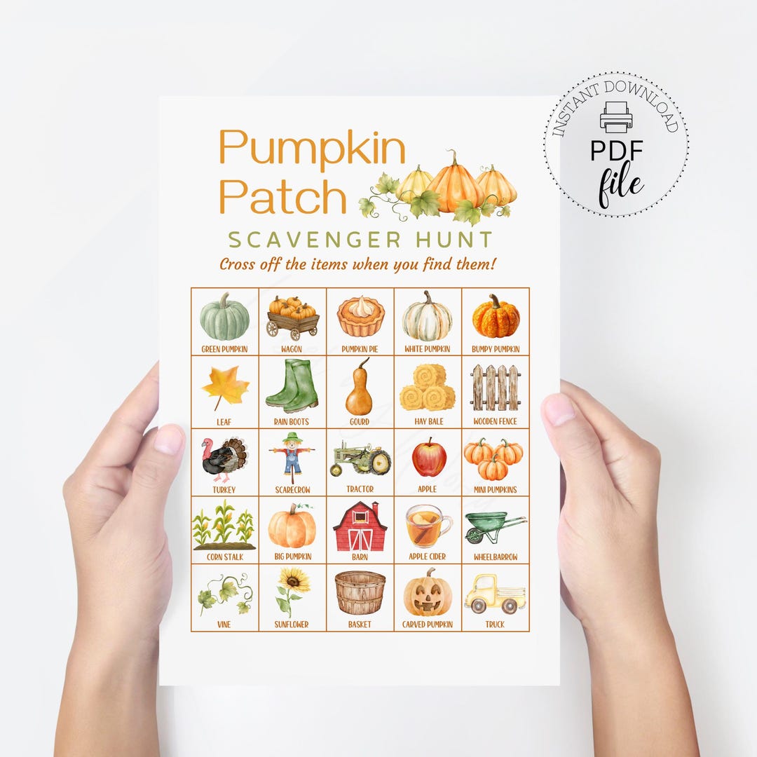 Pumpkin Patch Scavenger Hunt for Kids, Printable Outdoor Fall Treasure ...