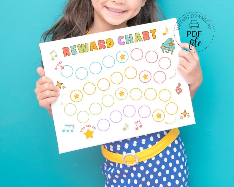 Printable Piano Reward Chart for Kids, Colorful Music Instrument ...