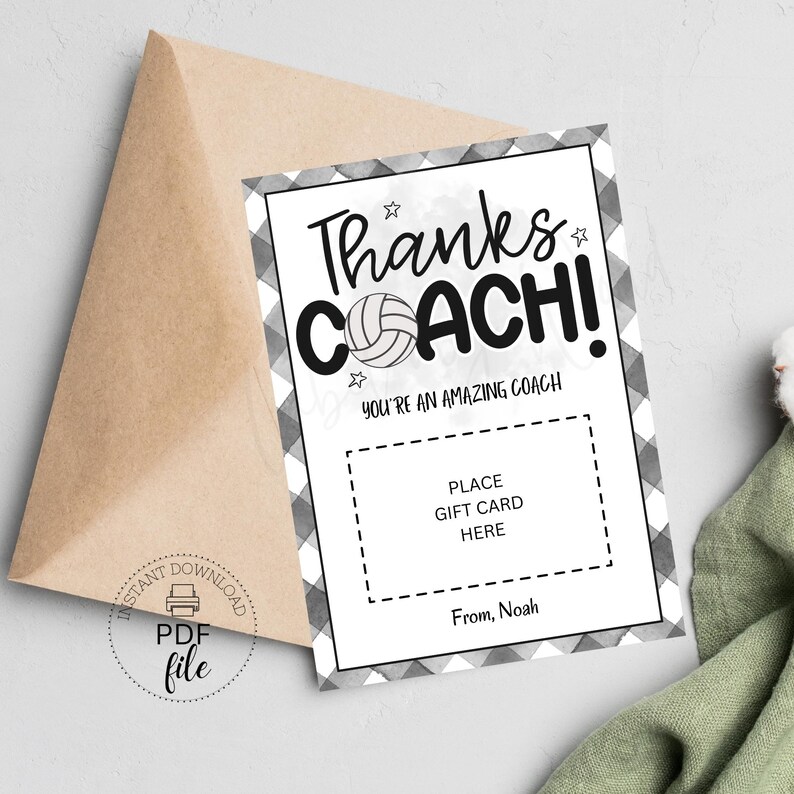 Printable Volleyball Thanks Coach Gift Card Holder, Coach Appreciation ...