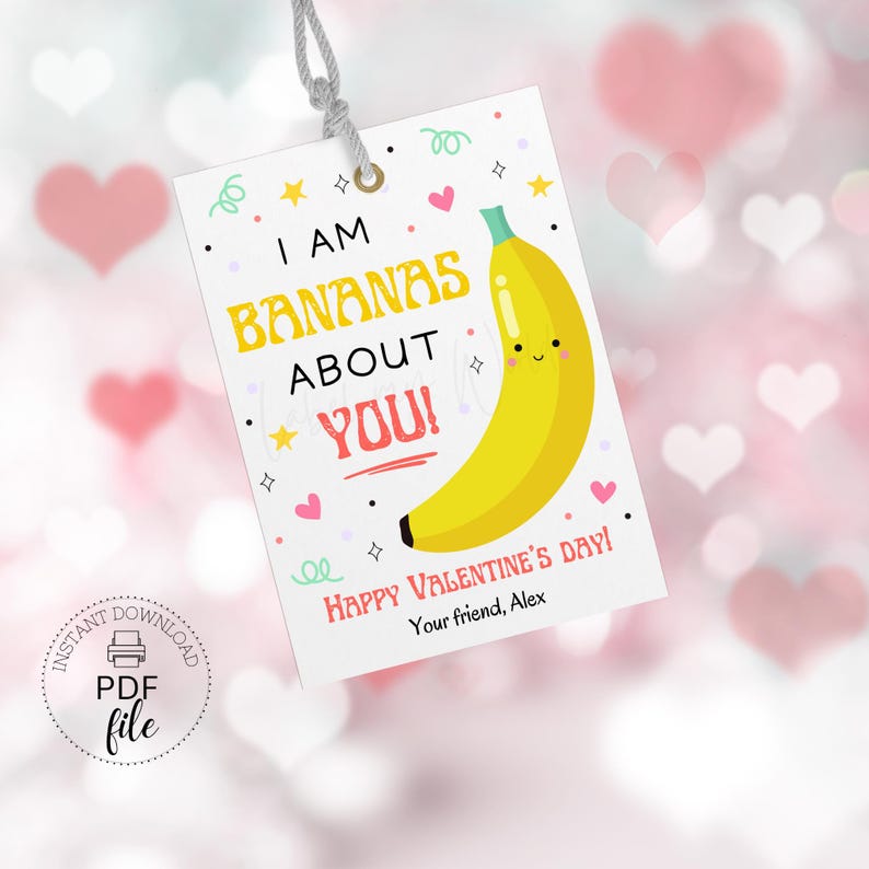 Printable Bananas About You Valentine Gift Tag, Personalized Classroom ...