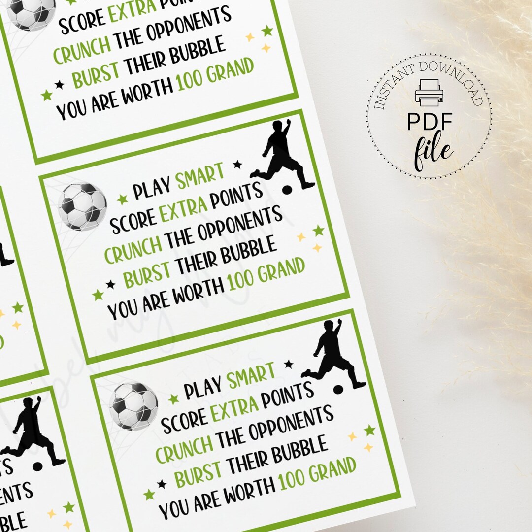 Printable Soccer Candy Treat Tag Good Luck Soccer 3.5x2.5 Tags Soccer ...