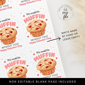 Printable Valentines Muffin Gift Tag, Personalized We Would Be Muffin ...