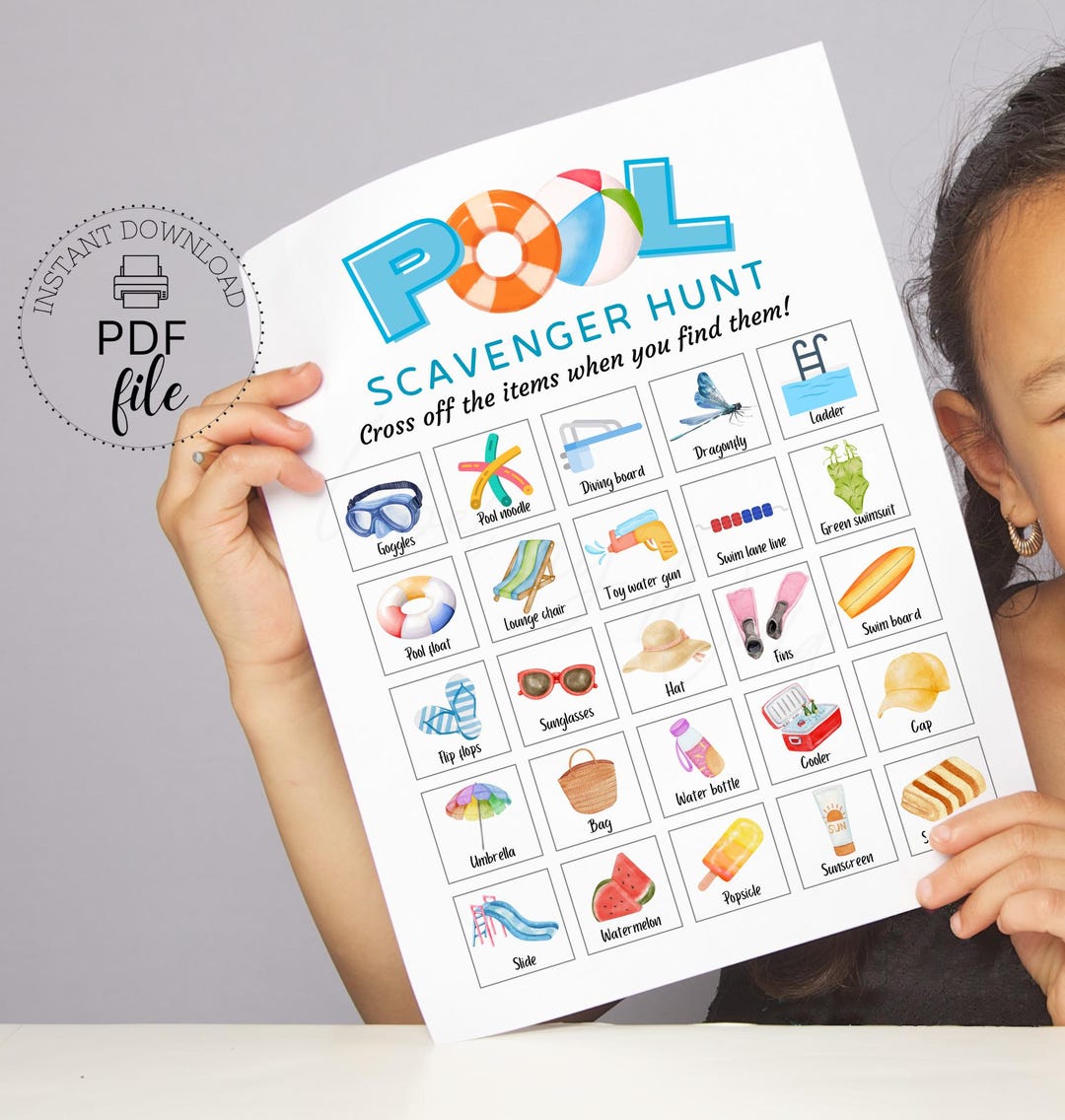 Printable Swimming Pool Scavenger Hunt, Outdoor Treasure Hunt for Kids ...