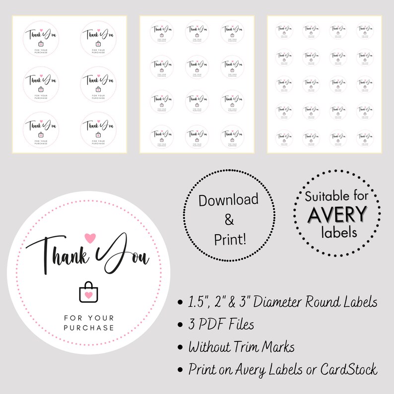 Thank You for Your Purchase Round Labels & Tags Printable Small ...