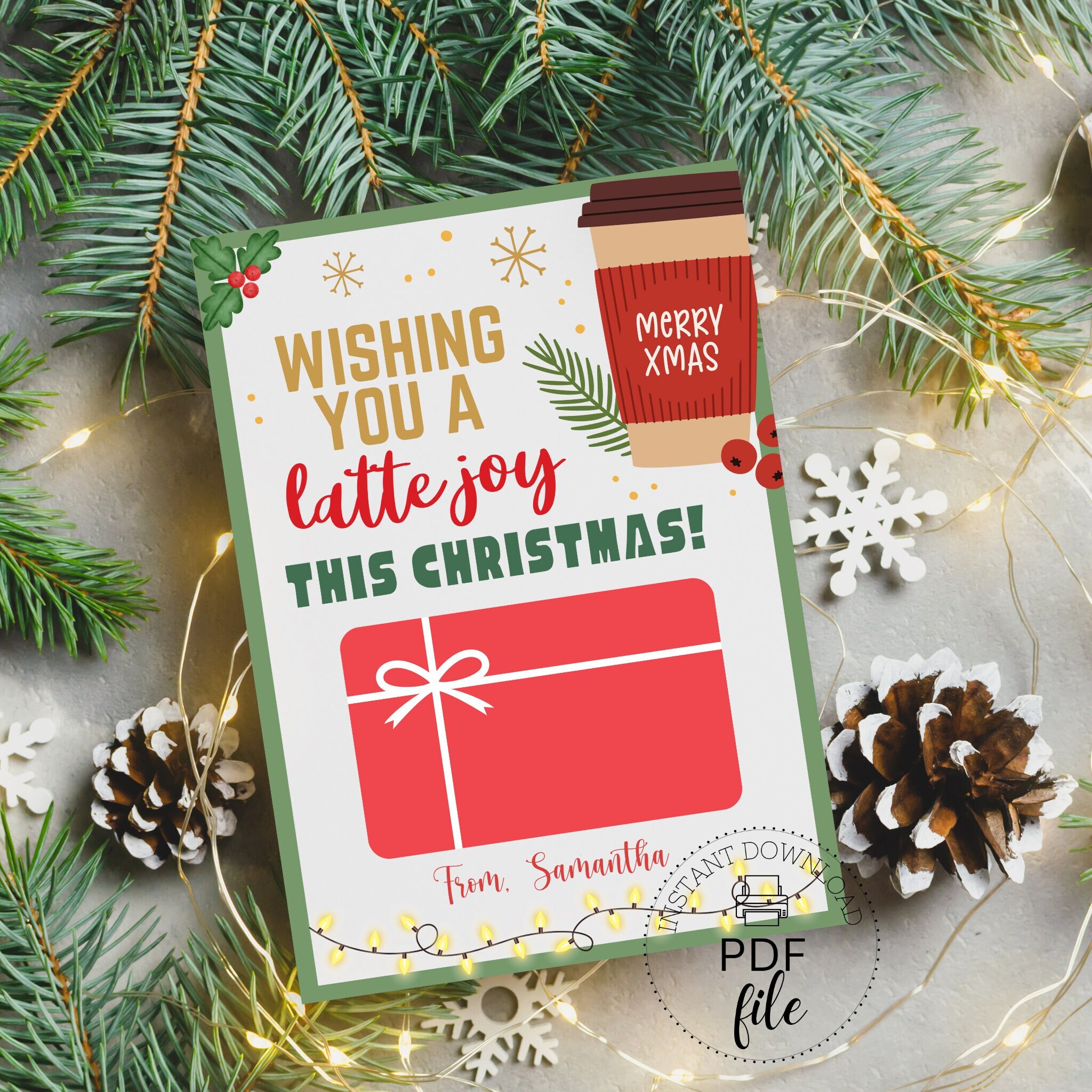 Printable Christmas Coffee Gift Card Holder Template | Wishing You A ...