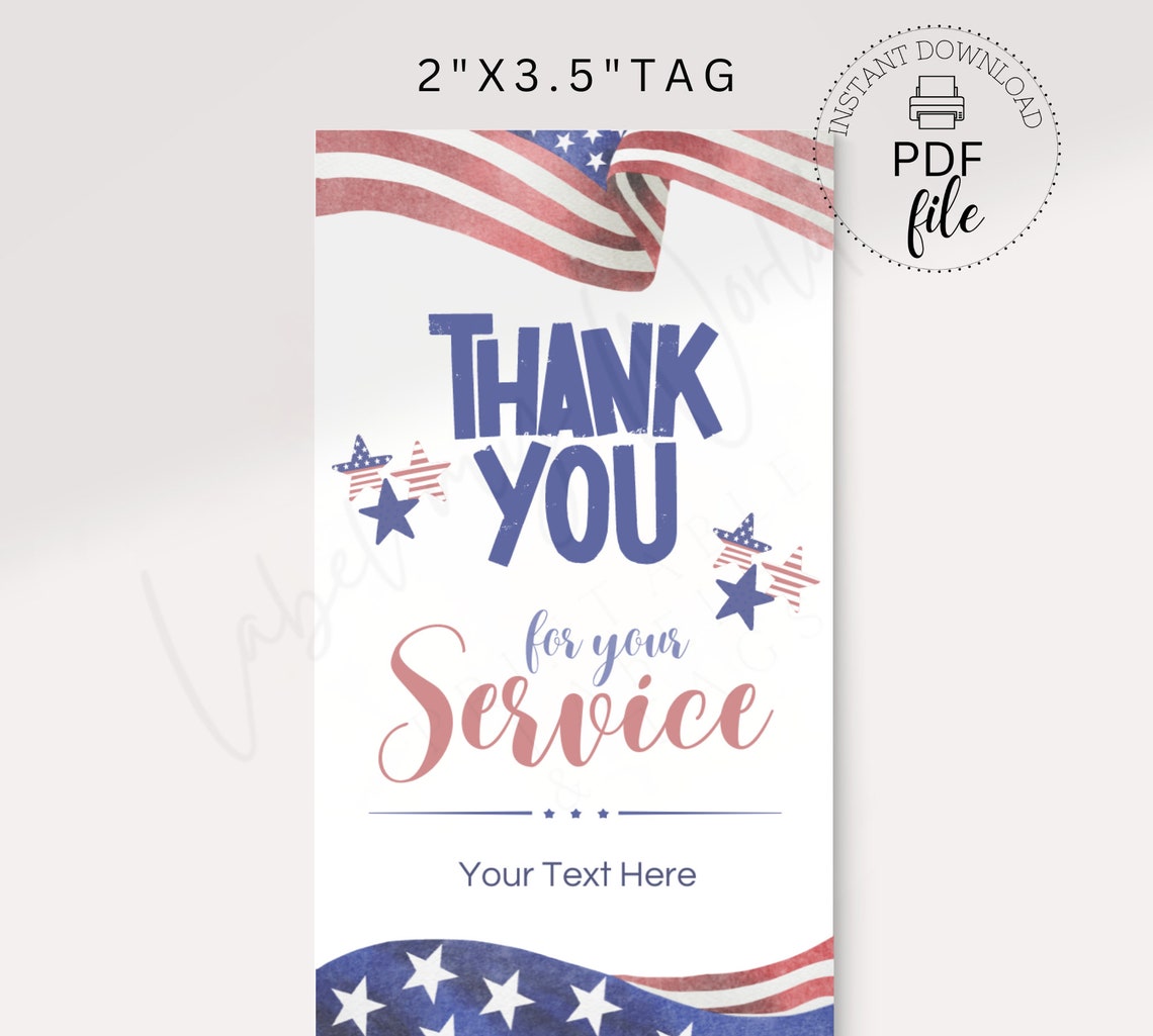 Editable Thank You for Your Service Gift Tag American Flag Military ...