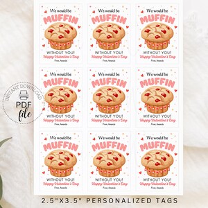 Printable Valentines Muffin Gift Tag, Personalized We Would Be Muffin ...
