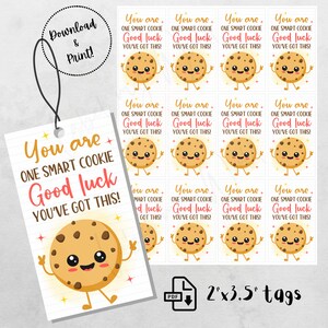 One Smart Cookie Test Tag, Test Taking Motivation Printable Gift Tag ...