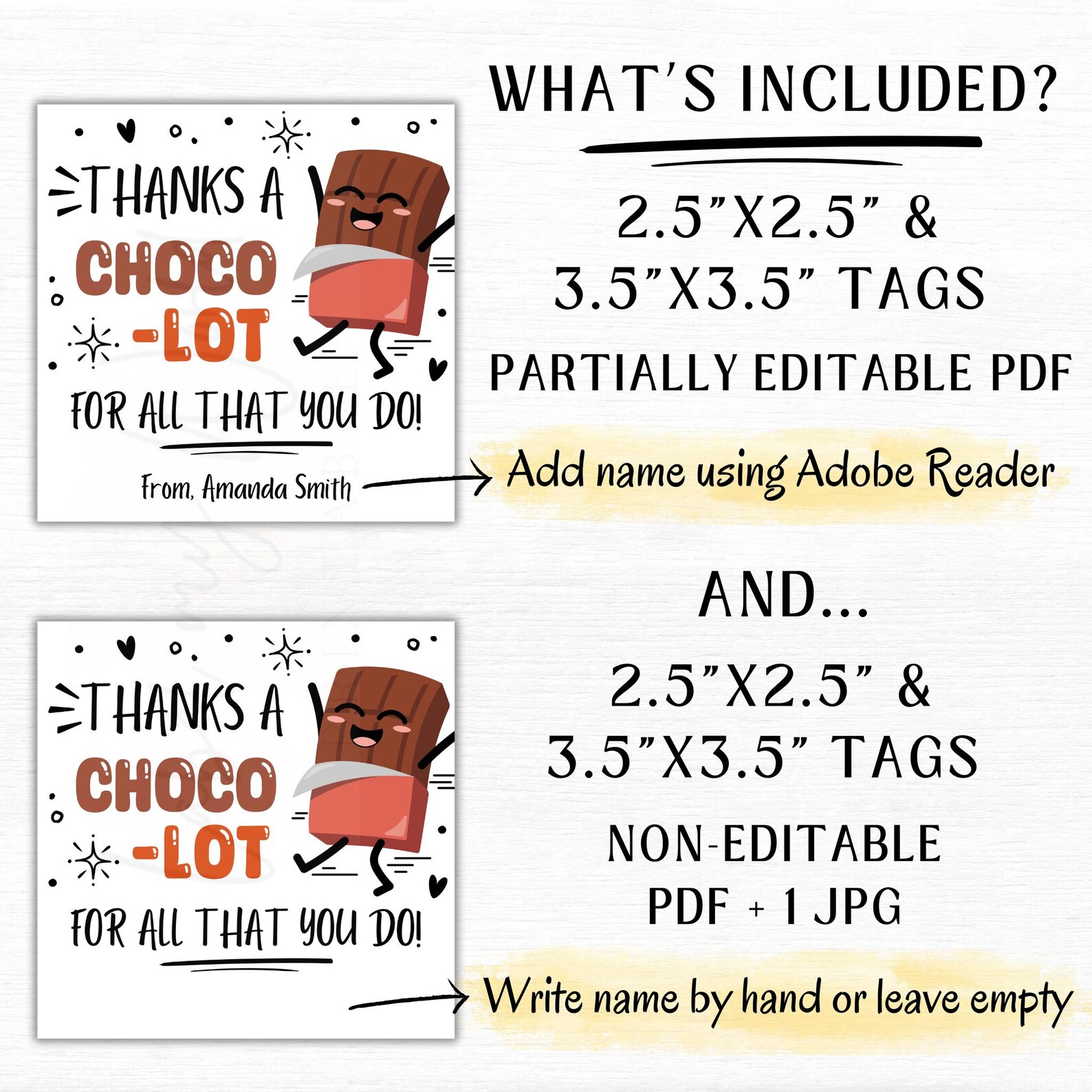 Printable Chocolate Gift Tags, Thanks a Choco-lot for All That You Do ...