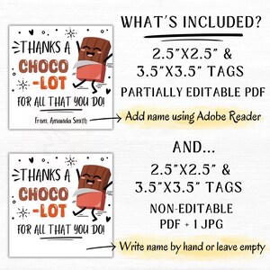 Printable Chocolate Gift Tags, Thanks a Choco-lot for All That You Do ...