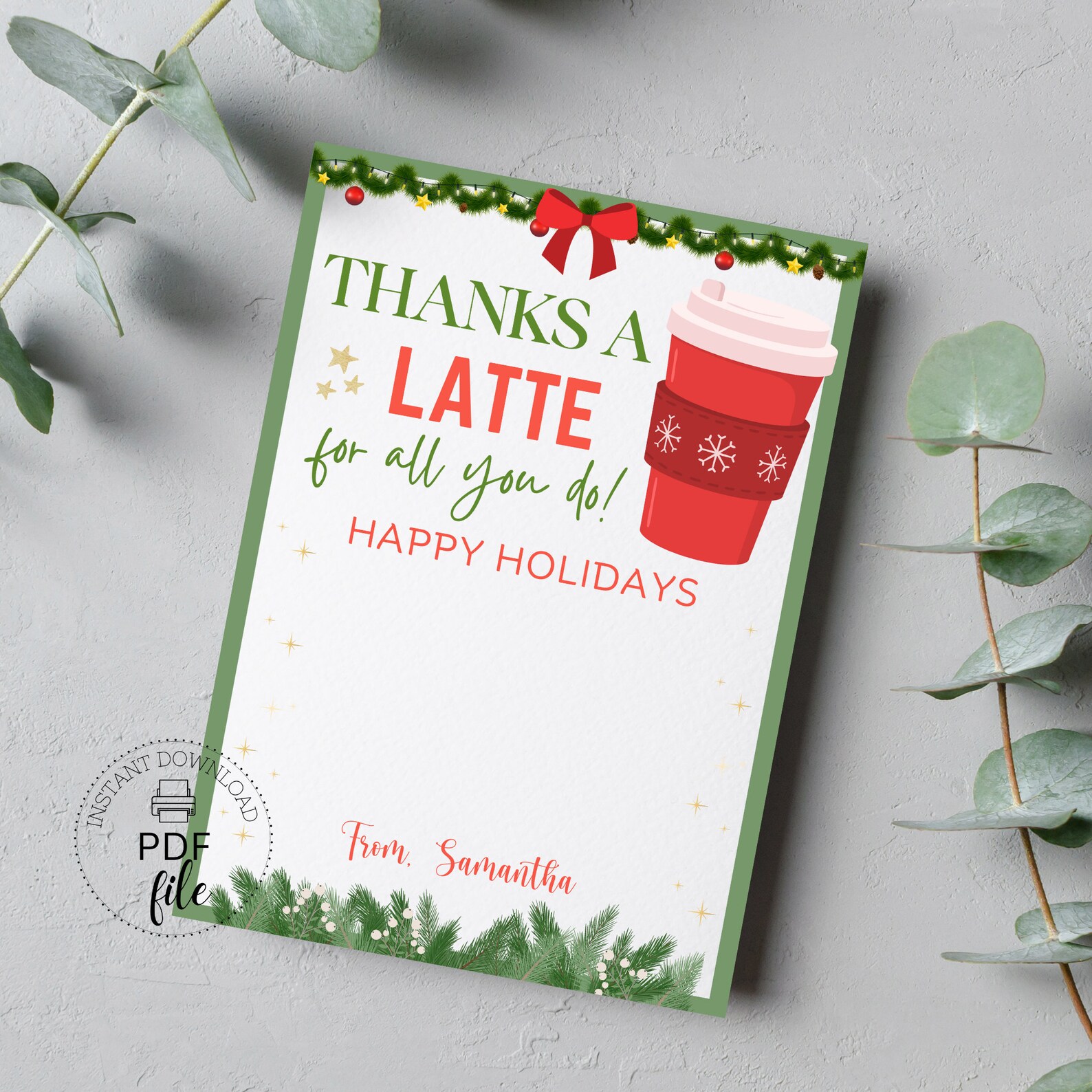 Christmas Coffee Gift Card Holder Template | Printable Thanks a Latte ...