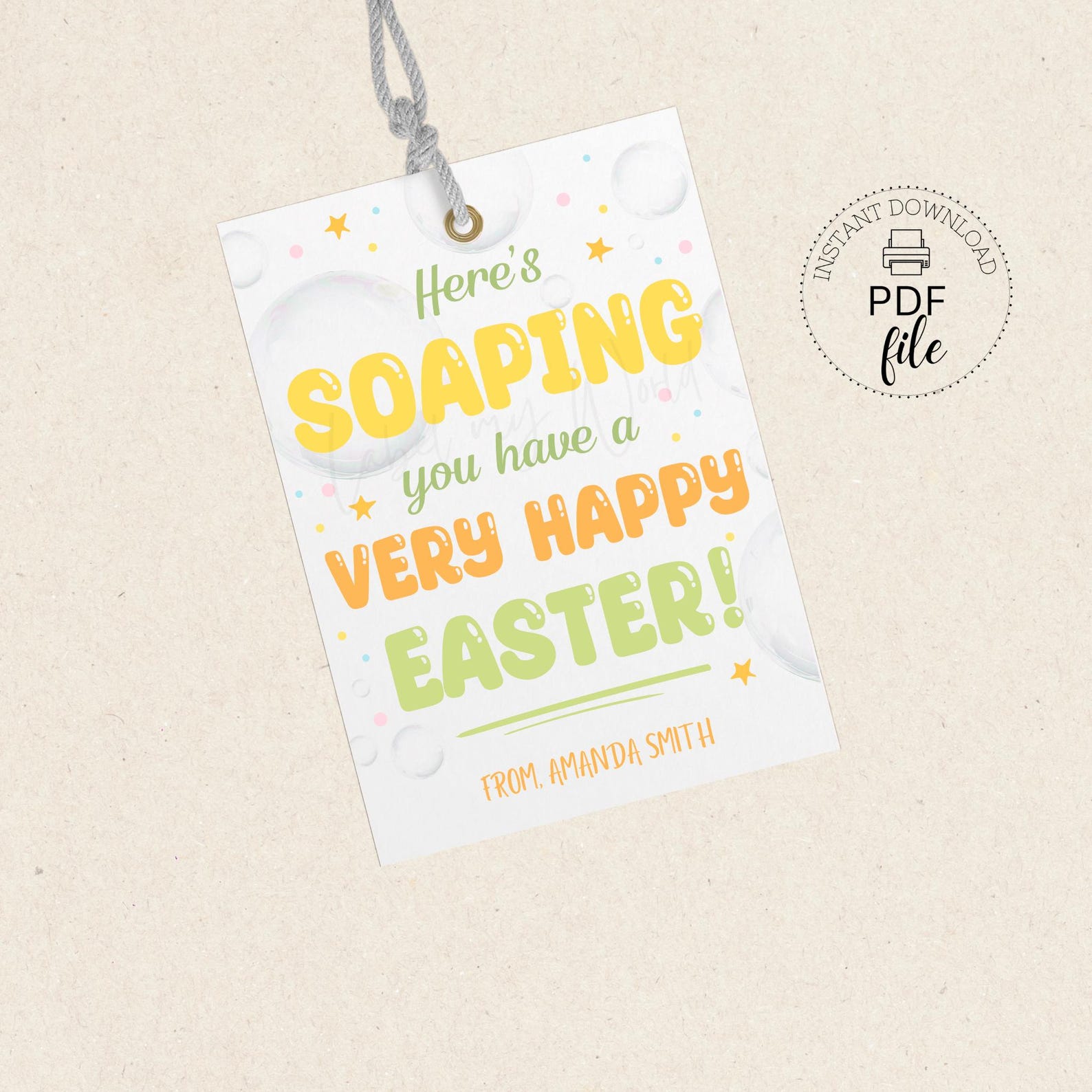Printable Easter Soap Gift Tag, Soaping You Have a Very Happy Easter ...