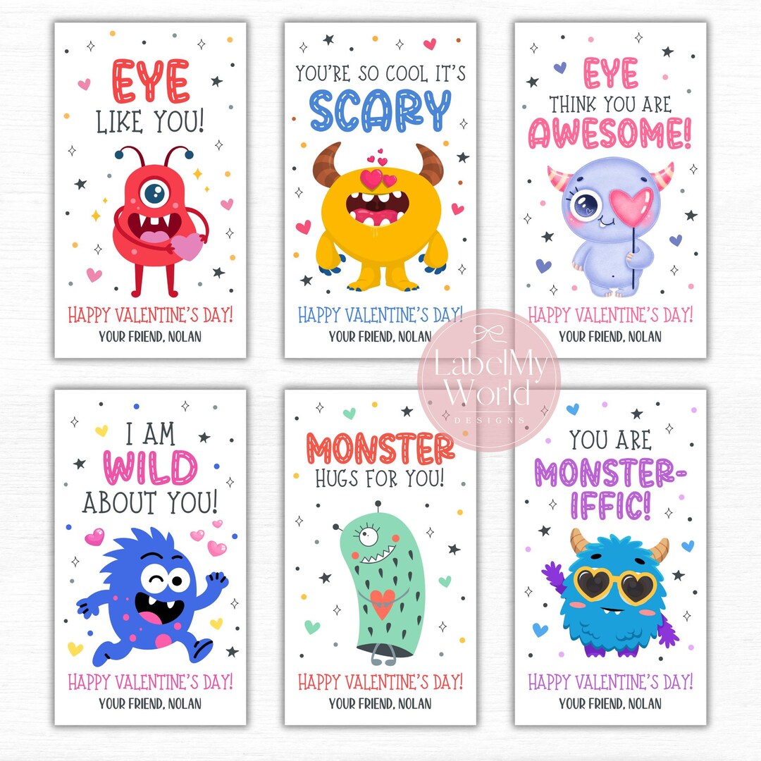 Printable Monster Valentine Cards, Classroom Monster Valentine's Day ...