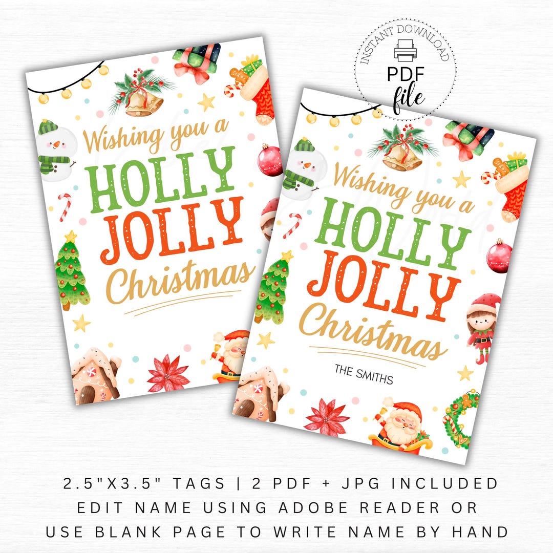 Printable Holly Jolly Christmas Gift Tags, Wishing You a Holly Jolly ...