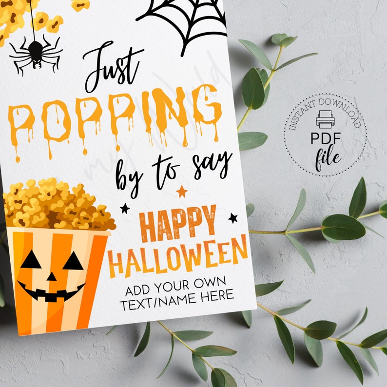 Printable Just Popping by to Say Happy Halloween Popcorn Bag Tag ...