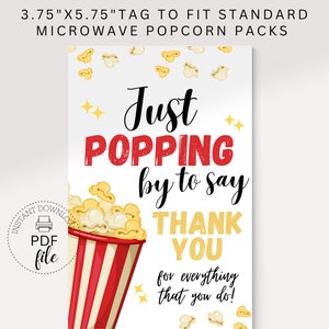 Printable Just Popping by to Say Thank You Popcorn Bag Tag | Thanks for ...