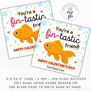 Printable Valentine Goldfish Gift Tag, You're a Fin-tastic Friend 2.5 ...