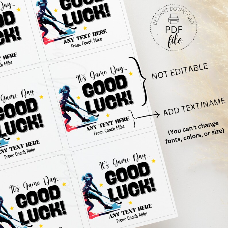 Field Hockey Good Luck Printable Tags Personalized Cheer Team Gift Tag ...