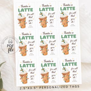 Printable Christmas Coffee Gift Tag, Thanks a Latte for All That You Do ...