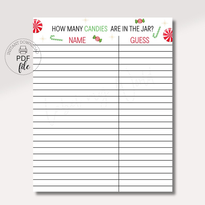 Guess How Many Christmas Candies Are in the Jar 8"x10" & 8.5"x11 ...