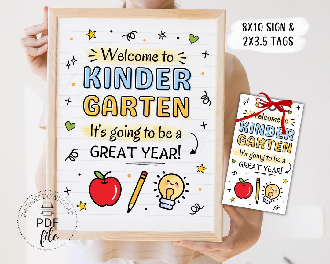 Printable School Kinder Teacher Sign + Gift Tag, Welcome to ...